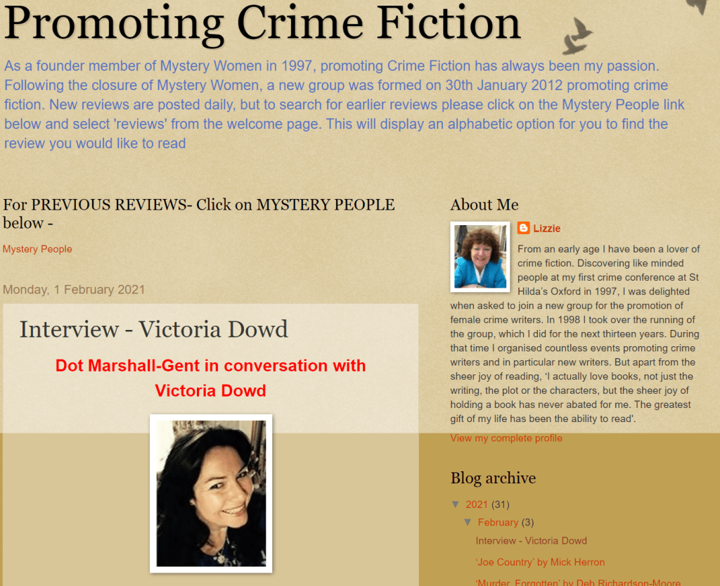 Interview for Promoting Crime Fiction – Victoria Dowd